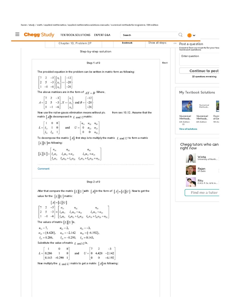 Numerical Methods For Engineers: (6th Edition) | PDF | Matrix (Mathematics) | Functions And Mappings