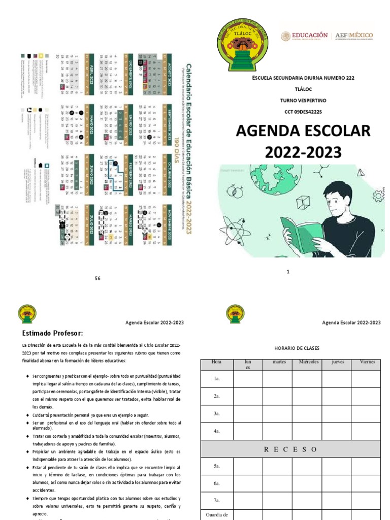 Agenda Escolar 2022-2023 Tláloc | PDF