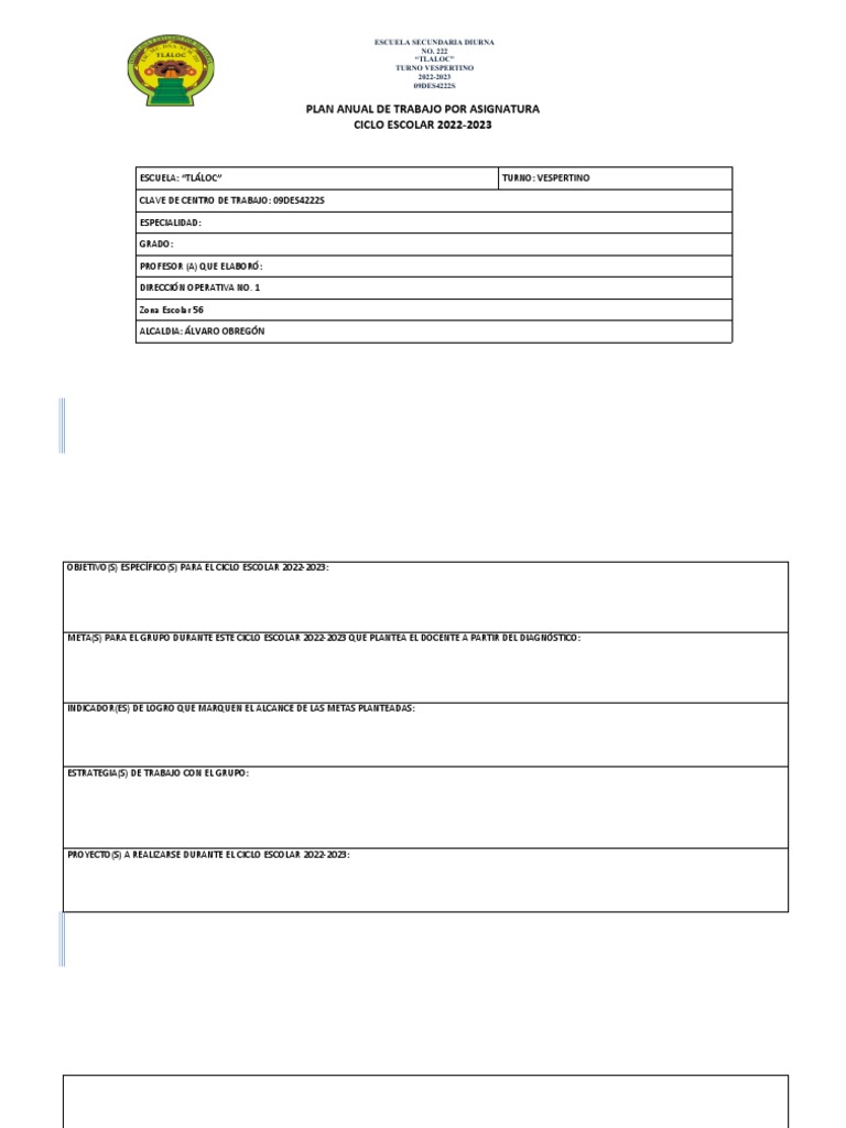 Formato Plan Anual 2022-2023 | PDF