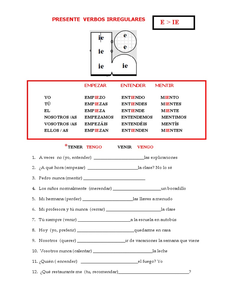 Verbos Irregulares en Presente - Ejercicios | PDF