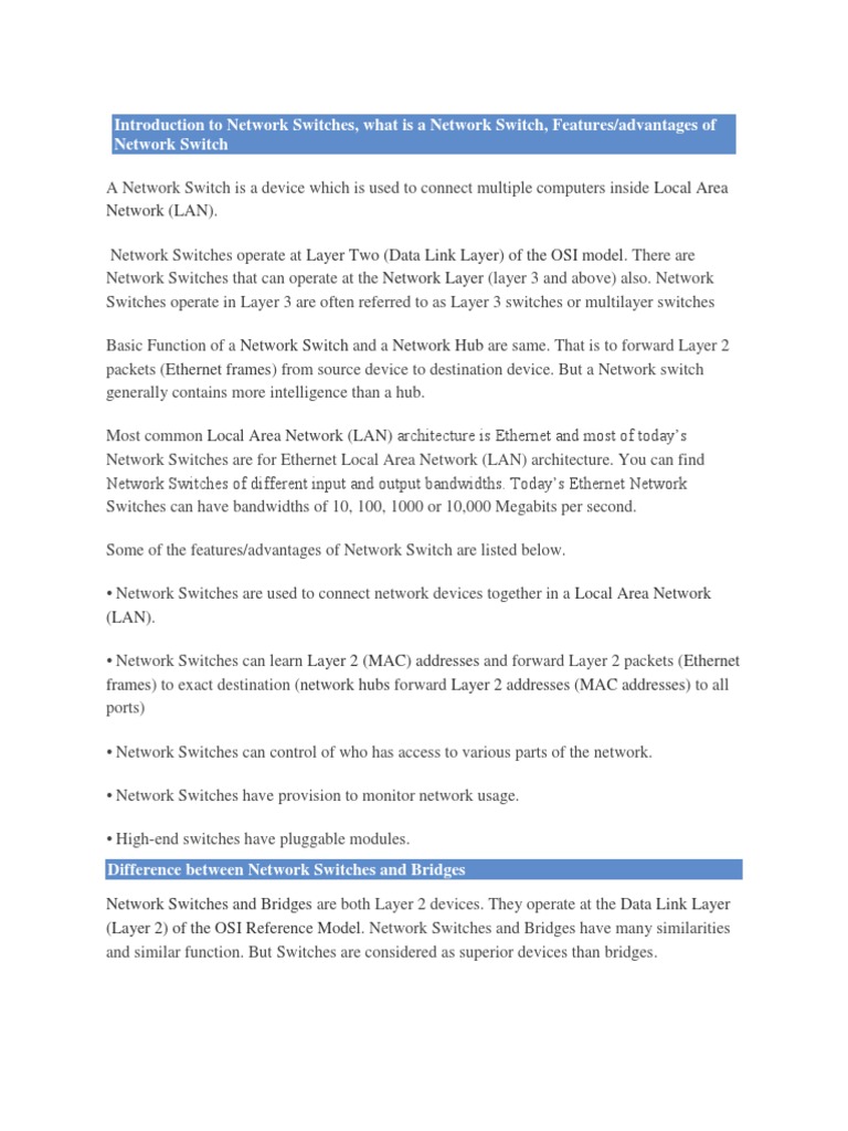 Introduction To Network Switches | PDF | Network Switch | Computer Network