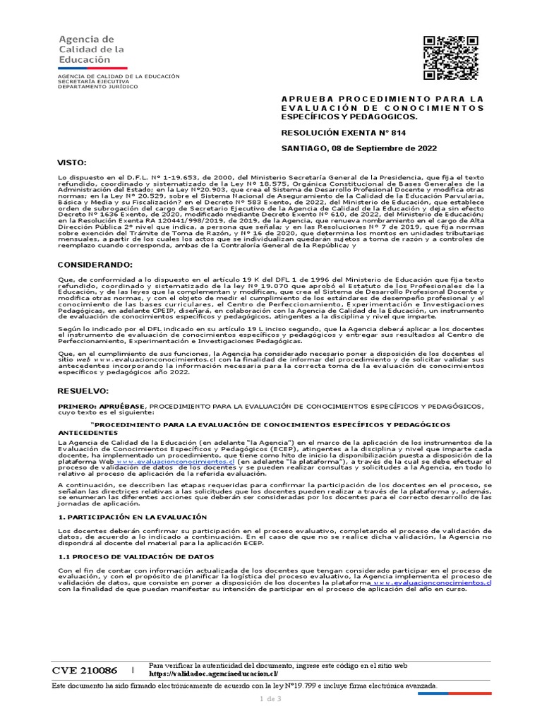 Rex 814 Aprueba Procedimiento Ecep 2022 | PDF | Evaluación