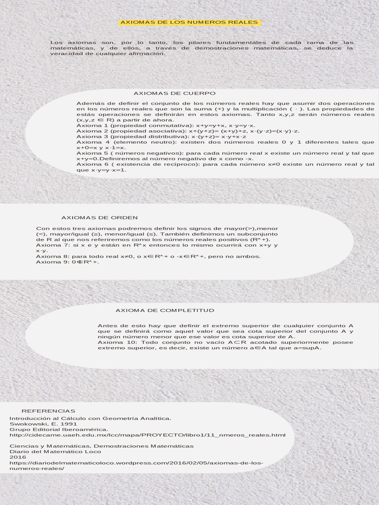Axiomas Fundamentales de Números Reales | PDF | Axioma | Números