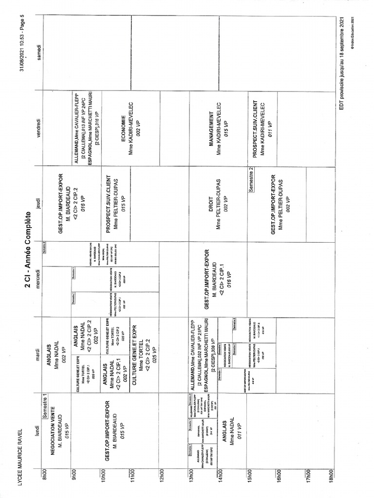 Emploi Du Temps BTS | PDF