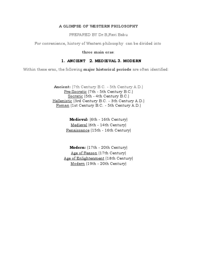 Eras of Philosophy | PDF | Ancient Greek Philosophy | Western Philosophy