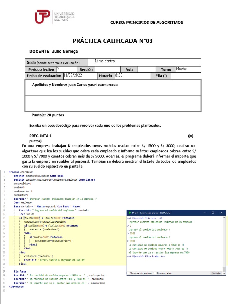 PC03 - Principios de Algoritmos | PDF