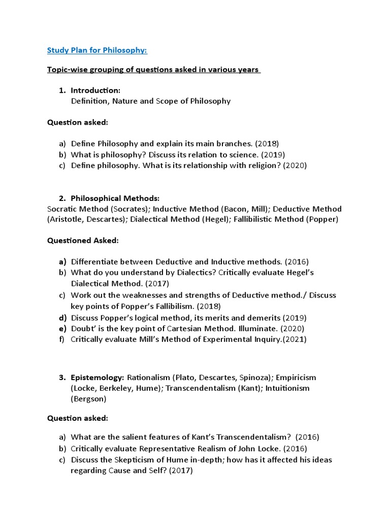 Comprehensive Philosophy Study Plan | PDF | Immanuel Kant | Empiricism