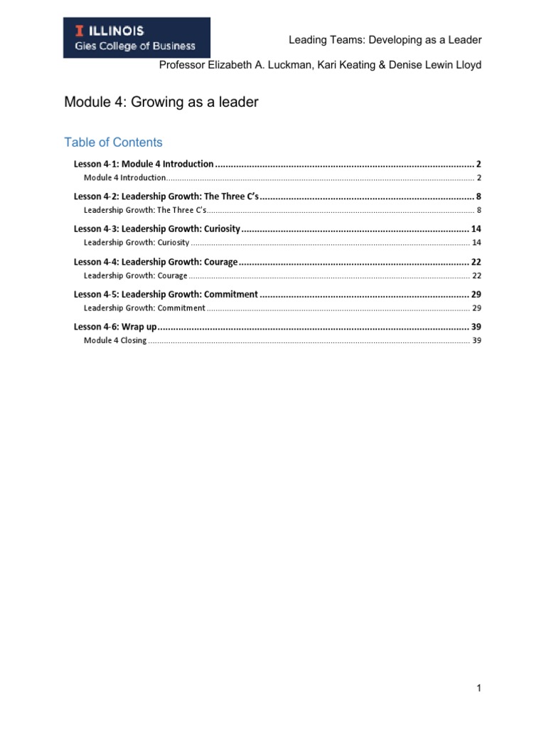 Module 4 Transcript - Leading Teams Developing As A Leader | PDF ...
