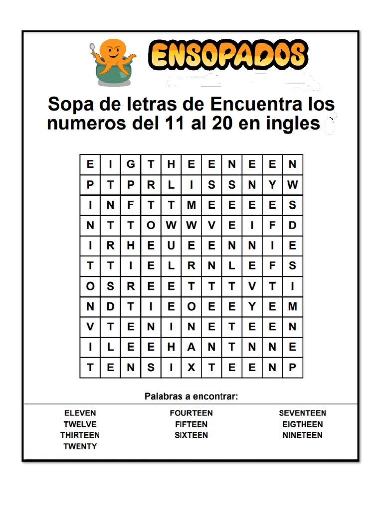 Sopa de Letras Numeros | PDF