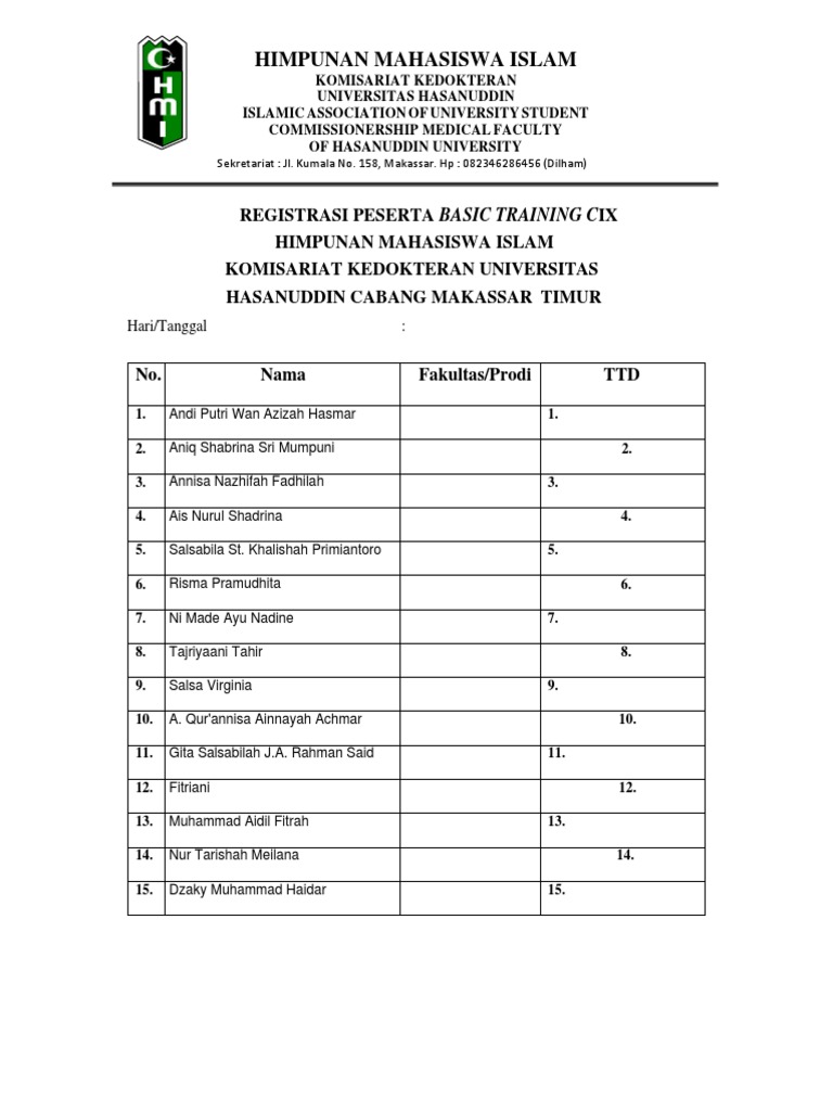 Registrasi Peserta Basic Training Cix | PDF
