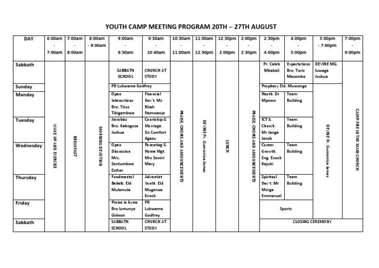 SDA Youth Camp Meeting Program 2023 | PDF | Christian Denominational ...