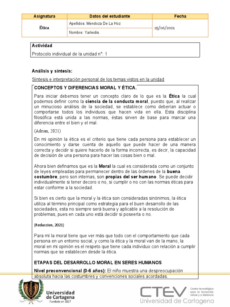 Protocolo Individual Und 1 Etica | Descargar gratis PDF | Moralidad | Comportamiento