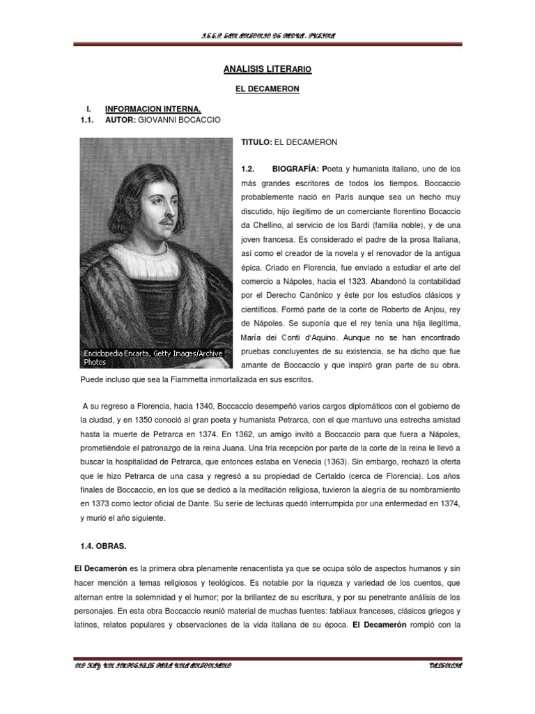 ) Analisis Literario El Decameron | PDF | Giovanni Boccaccio | El decameron