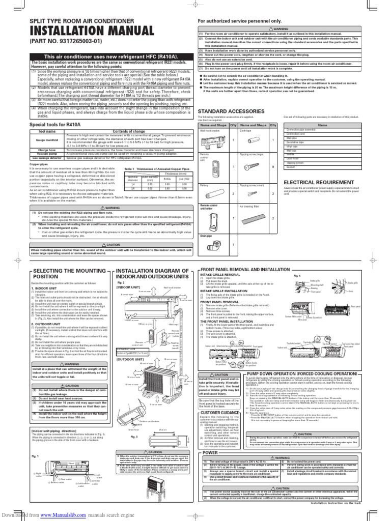 Fujitsu ASYA12LGC Installation Manual | PDF | Pipe (Fluid Conveyance ...