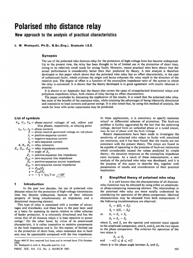 Polarised Mho Relay Characteristics Analysis | PDF | Electrical ...