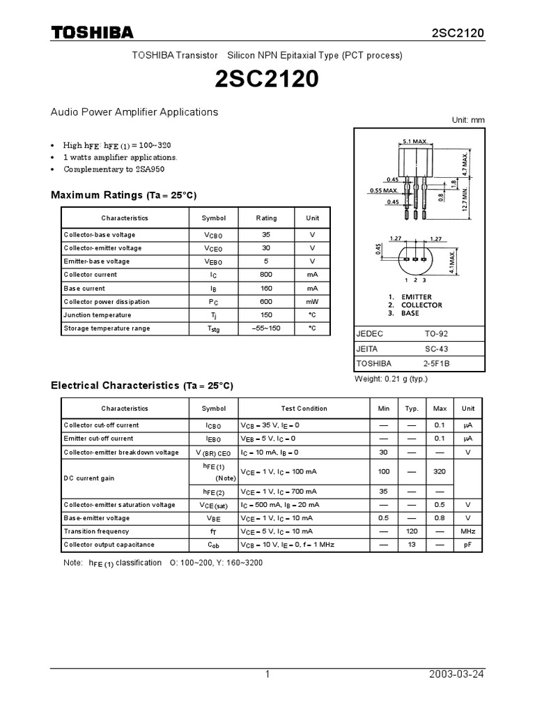 2 SC 2120 | PDF | Bipolar Junction Transistor | Reliability Engineering