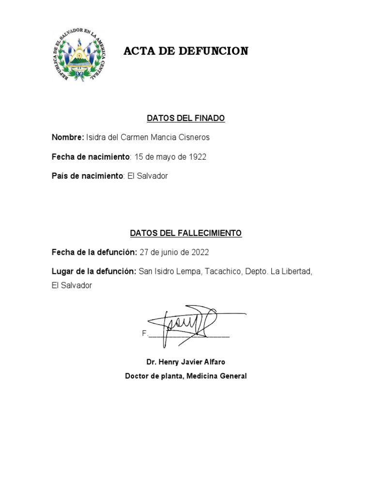 Acta de Defuncion | PDF