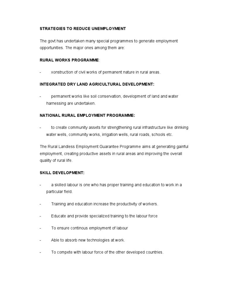 Strategies To Reduce Unemployment | PDF | Unemployment | Social Science