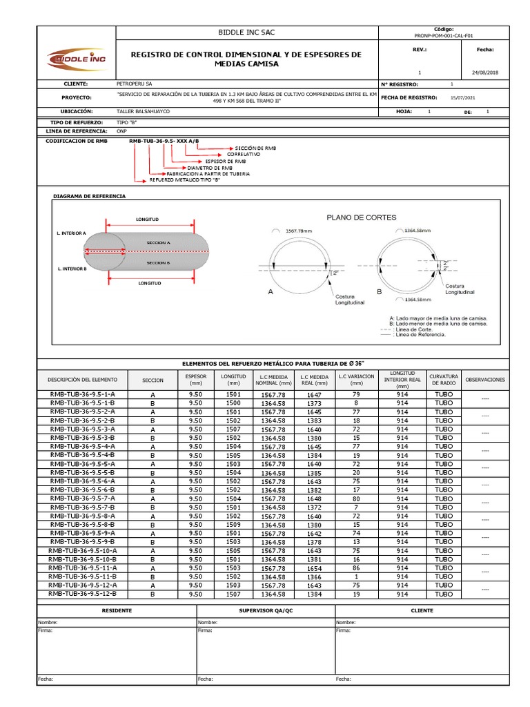 Reg. Control Dimensiomal RMB Tuberia | PDF