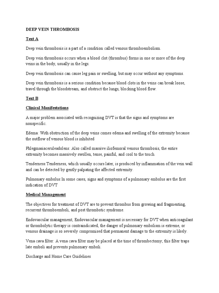 Deep Vein Thrombosis Oet Reading Task Sample | PDF | Thrombosis | Vein