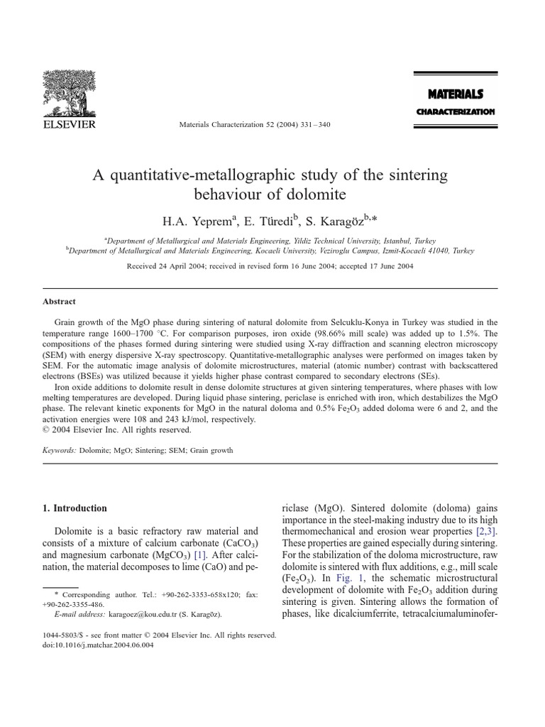 A Quantitative-Metallographic Study of The Sintering Behaviour of Dolomite | Download Free PDF ...