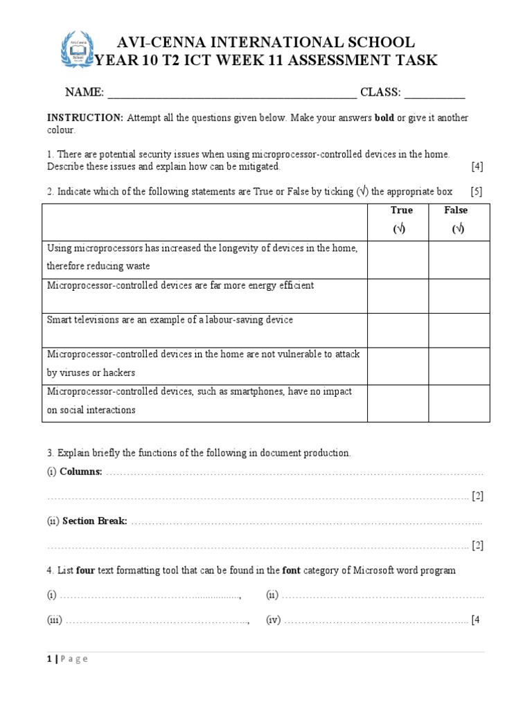 ICT Assessment Task Covers Security, Efficiency of Microprocessor ...