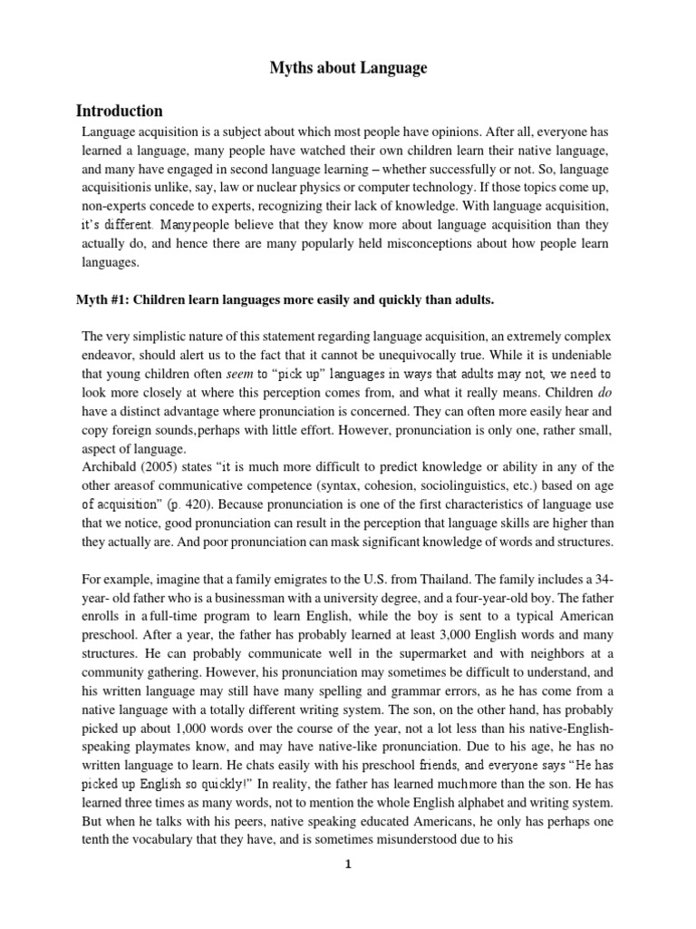 Myths About - Language | PDF | Language Acquisition | Learning