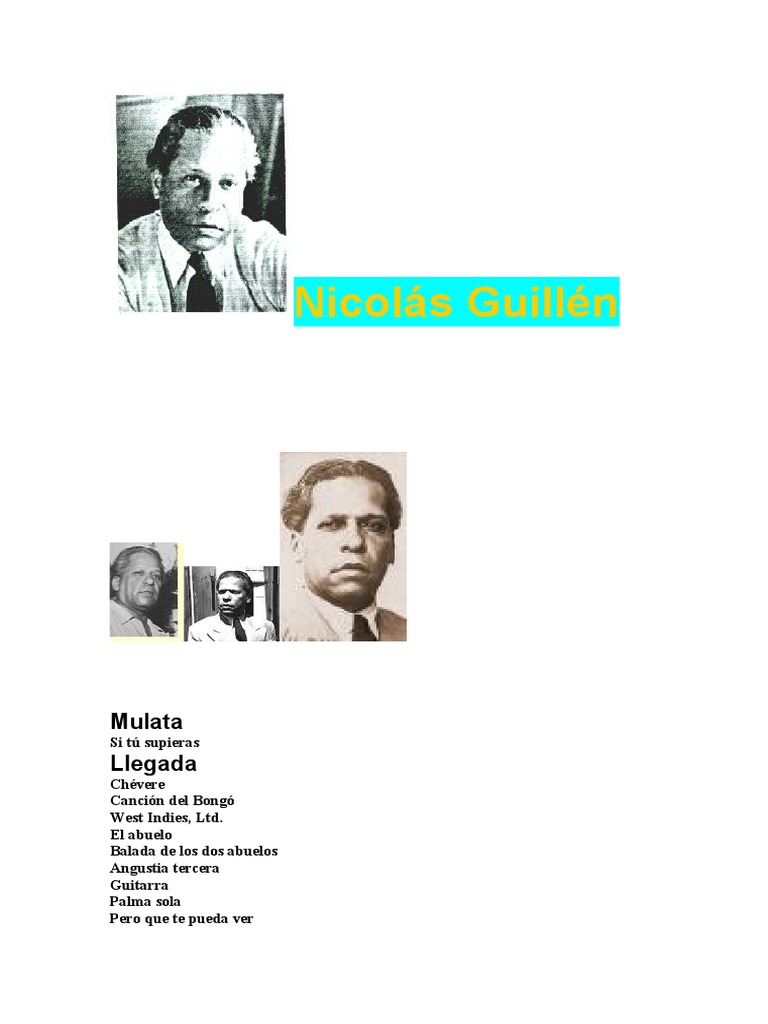 Poema "Llegada" de Nicolás Guillén | PDF