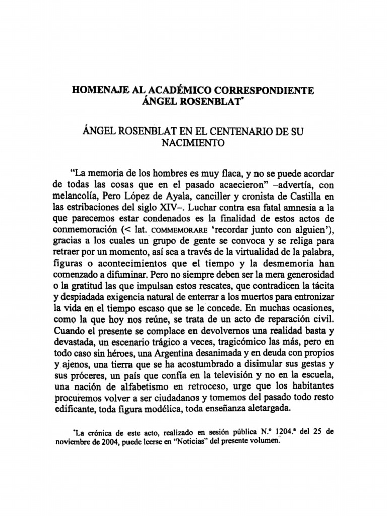 Homenaje a Ángel Rosenblat | PDF | Arte | Historia