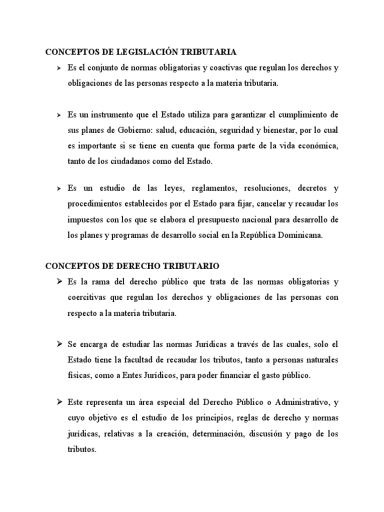 Conceptos de Legislación Tributaria | PDF | Impuestos | Estado (política)