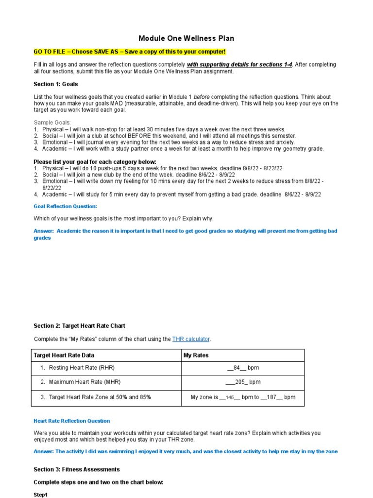 Module One Wellness Plan | PDF | Physical Fitness | Heart Rate