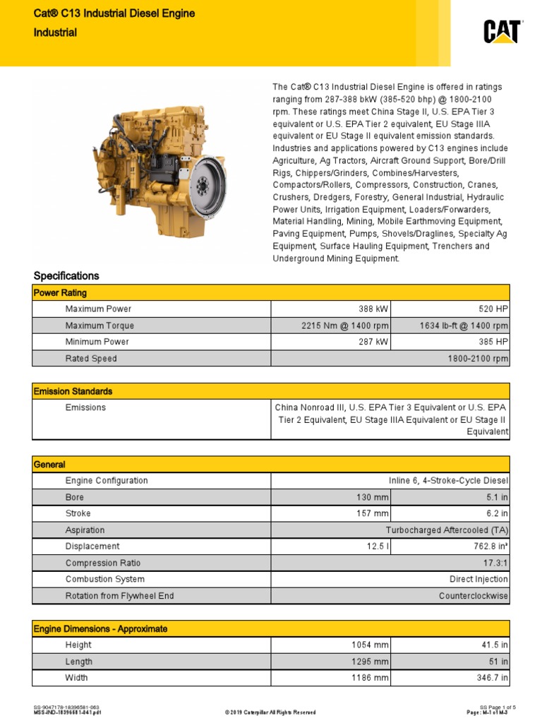SS-9047178-18396581-063 Ficha Tecnica Motor c13 | PDF | Horsepower | Diesel Engine