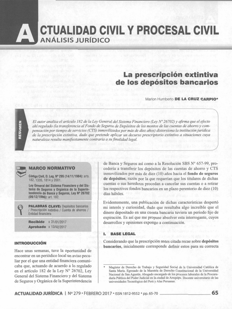 Prescripción de Depósitos | PDF | Bancos | Estatuto de limitaciones