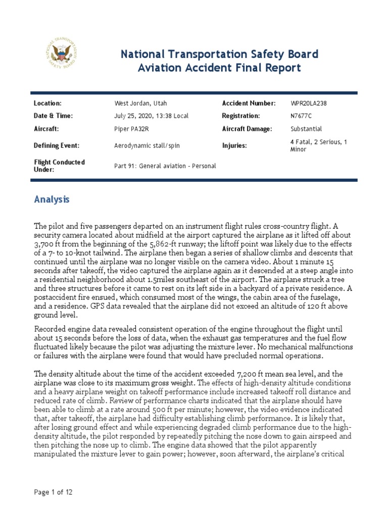 West Jordan Plane Crash Report: N7677C | PDF | Flight Instructor | Aircraft