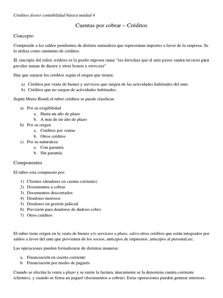 Créditos Dosier Contabilidad Básica Unidad 4 | PDF | Contabilidad | Crédito