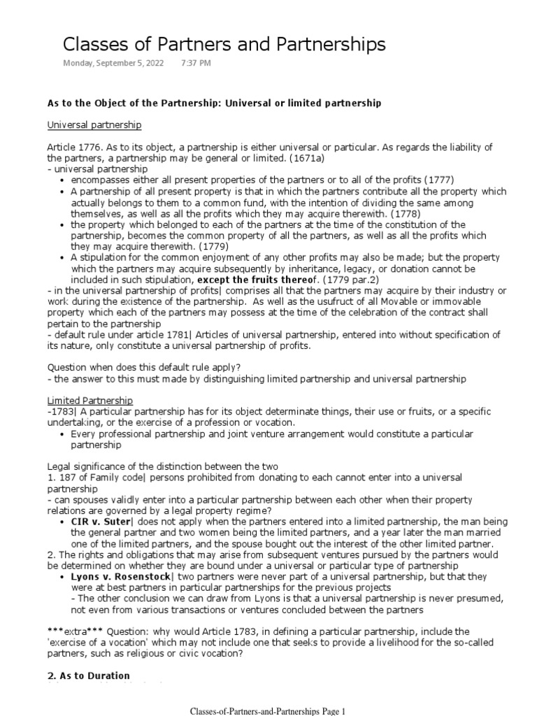 Classes of Partners and Partnerhsip | PDF | Partnership | Legal Liability