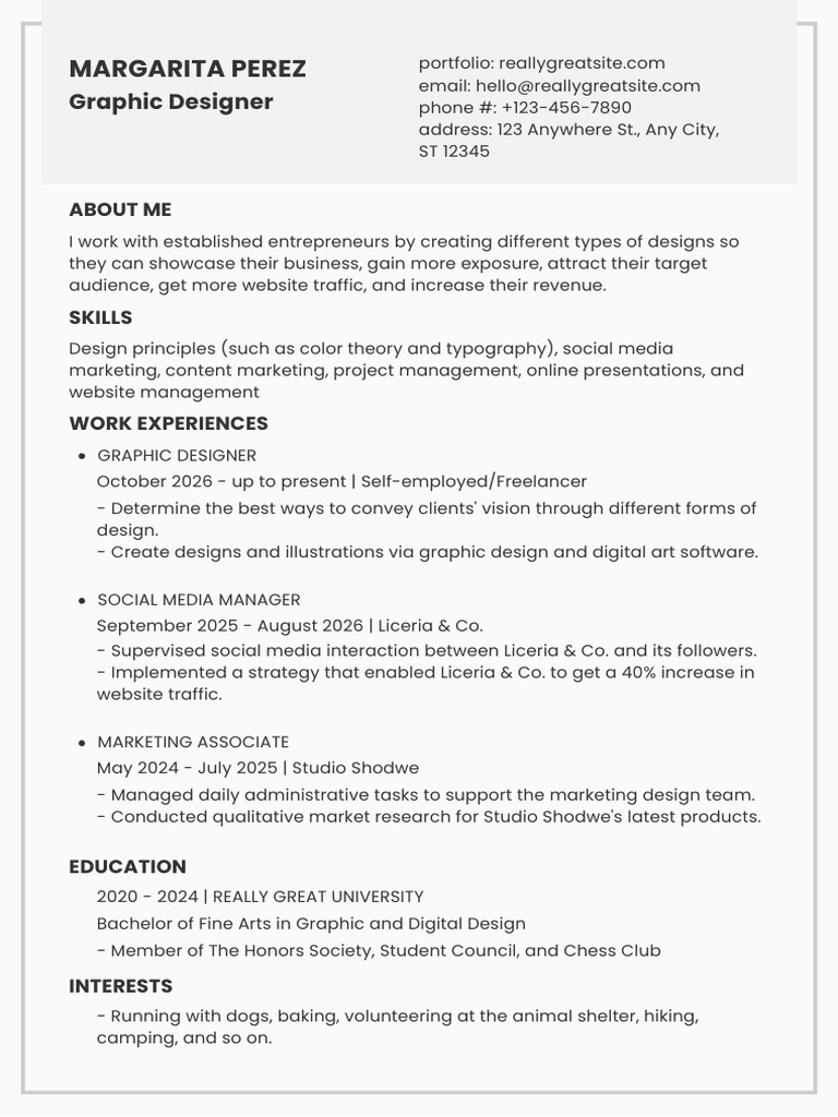 Black, White, and Gray Minimalist Professional Graphic Designer Resume | PDF