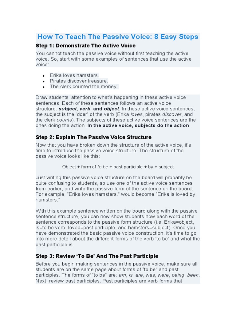 8 Easy Steps to Teach the Passive Voice | PDF | Verb | Subject (Grammar)