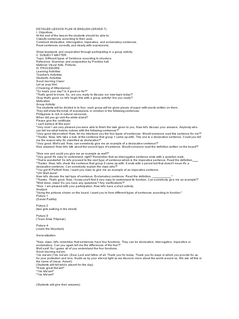 DLP English G7 | PDF | Question | Sentence (Linguistics)