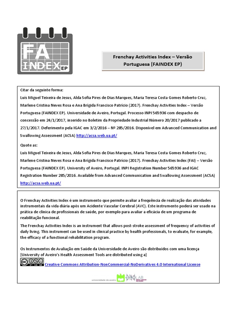 Frenchay Activities Index - Fai | PDF | Portugal