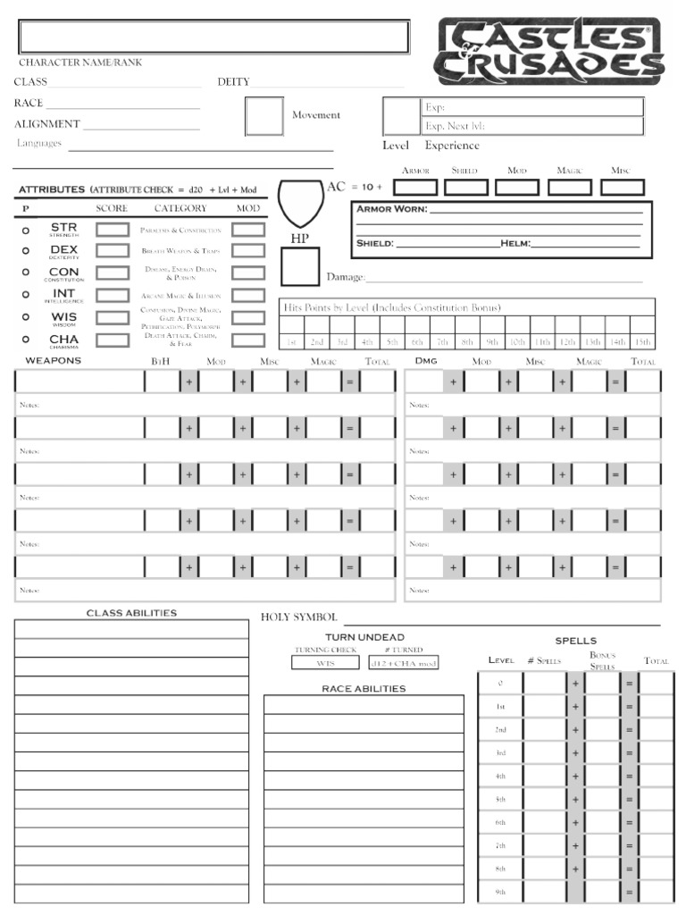 CC Universal Character Sheet | PDF