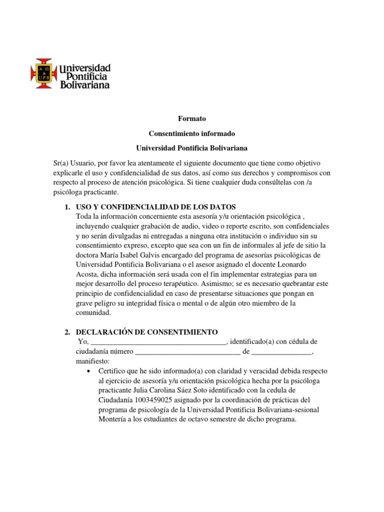 Formato Consentimiento Informado | PDF