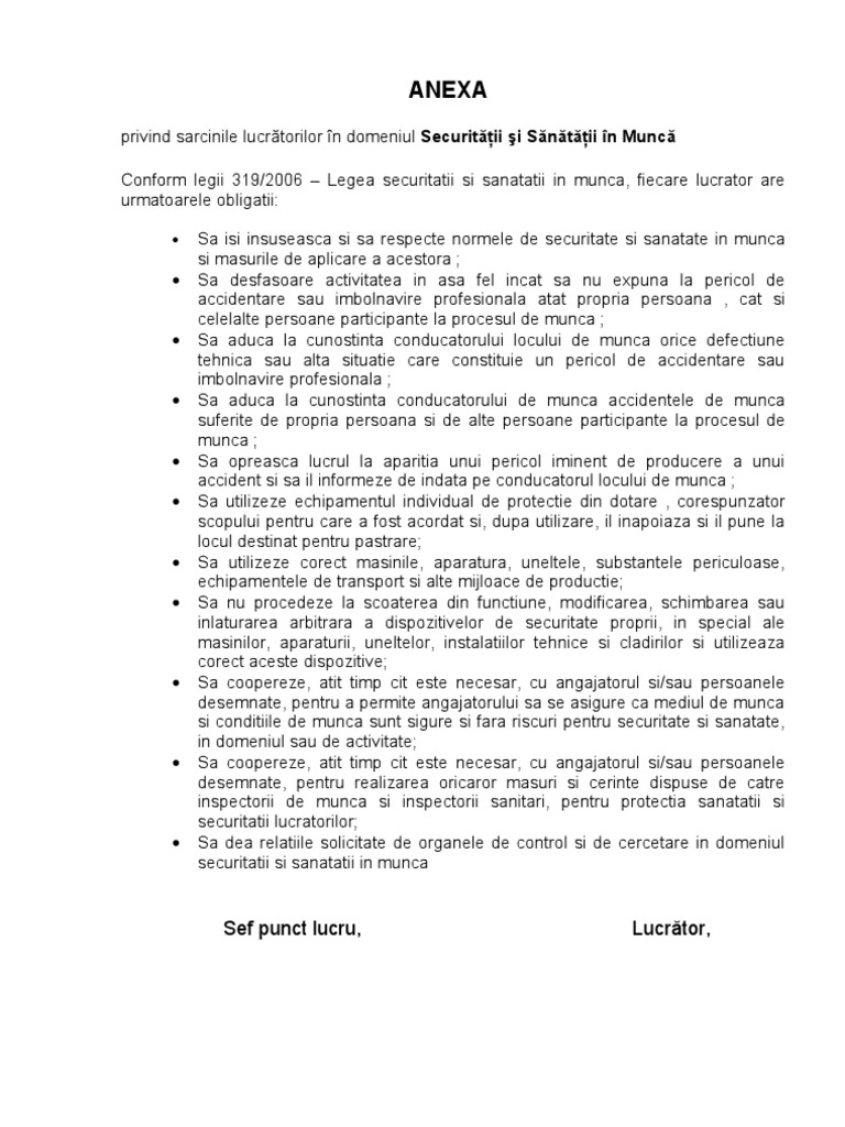 Anexa Fisa Post SSM | PDF