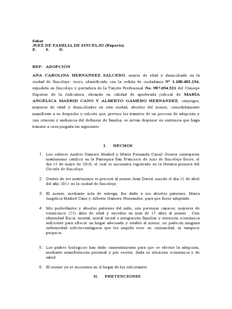Demanda de Adopción | PDF | Adopción | Demanda judicial