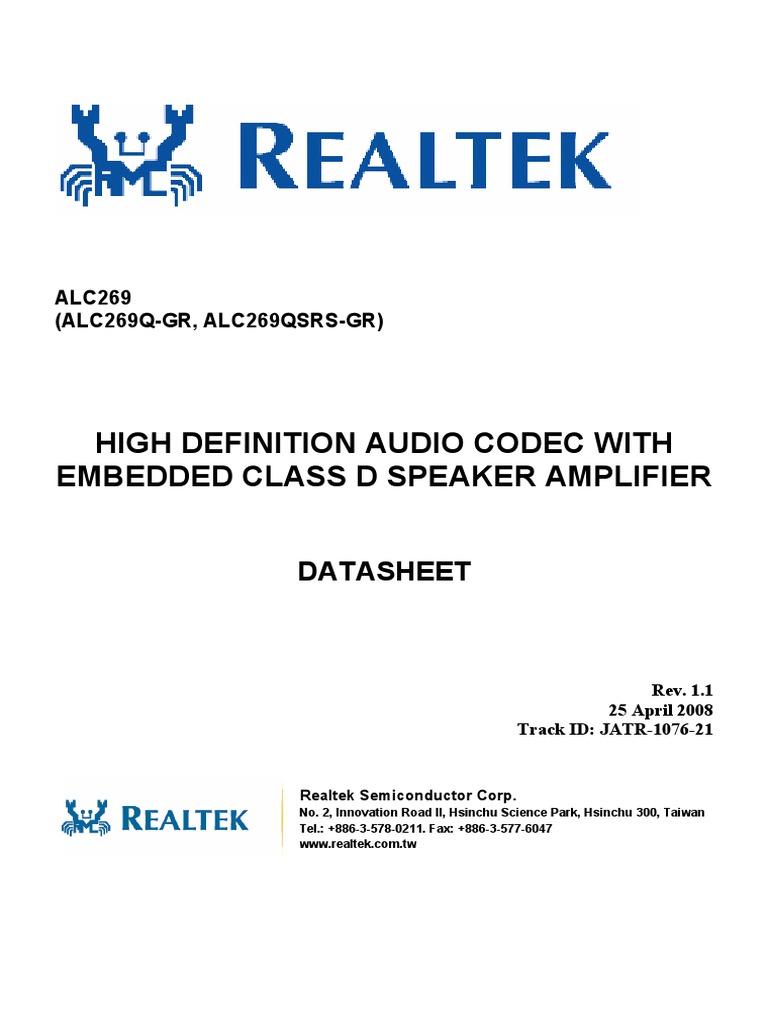 ALC269 | PDF | Amplifier | Analog To Digital Converter