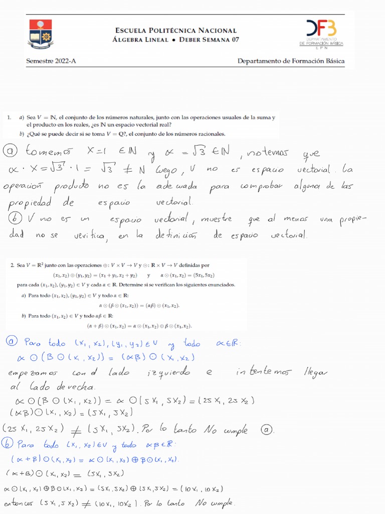 Deber Semana 7 Algebra Lineal EPN | PDF