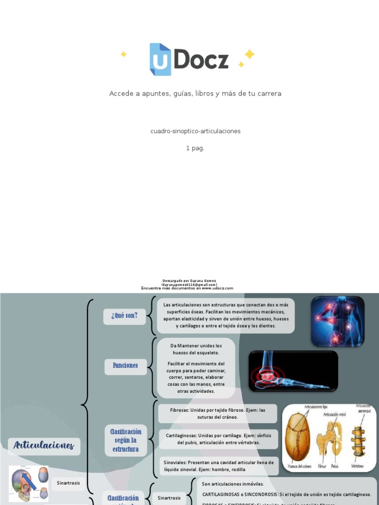 Cuadro Sinoptico Articulaciones 294751 Downloable 1791754 | PDF | Articulación | Anatomía