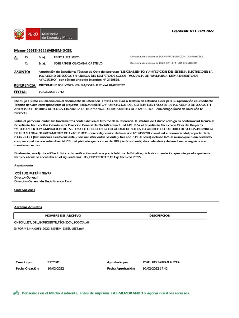 MEMO N 00882022socos 20220630 12350 | PDF | Cobre | Ingeniero civil