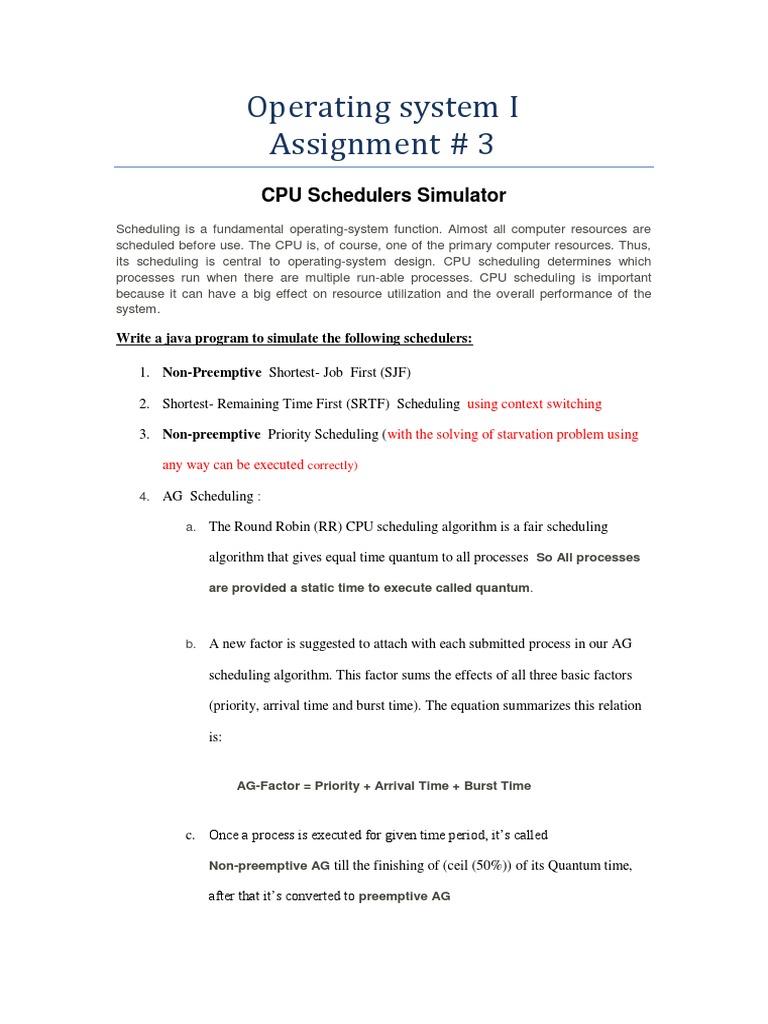Operating System I Assignment # 3: CPU Schedulers Simulator | PDF | Scheduling (Computing ...