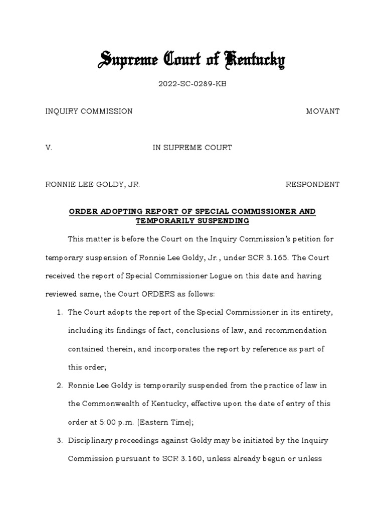 2022-Sc-0289-KB Order of Temporary Suspension | PDF | Affidavit ...